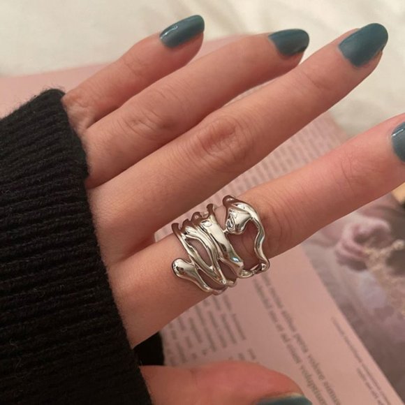 Jewelry | 925 Sterling Silver Chunky Silver Drip Ring Twist Wrap ...